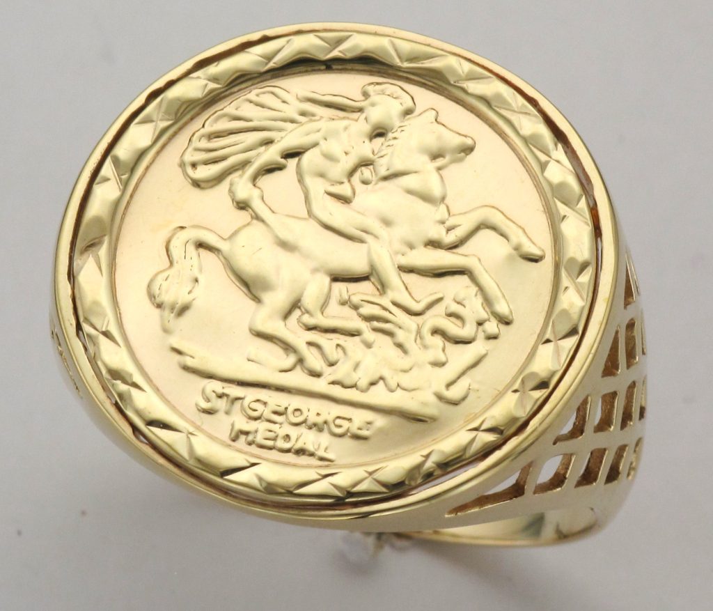 9ct Gold Round St George Coin Ring | Attenborough Jewellers